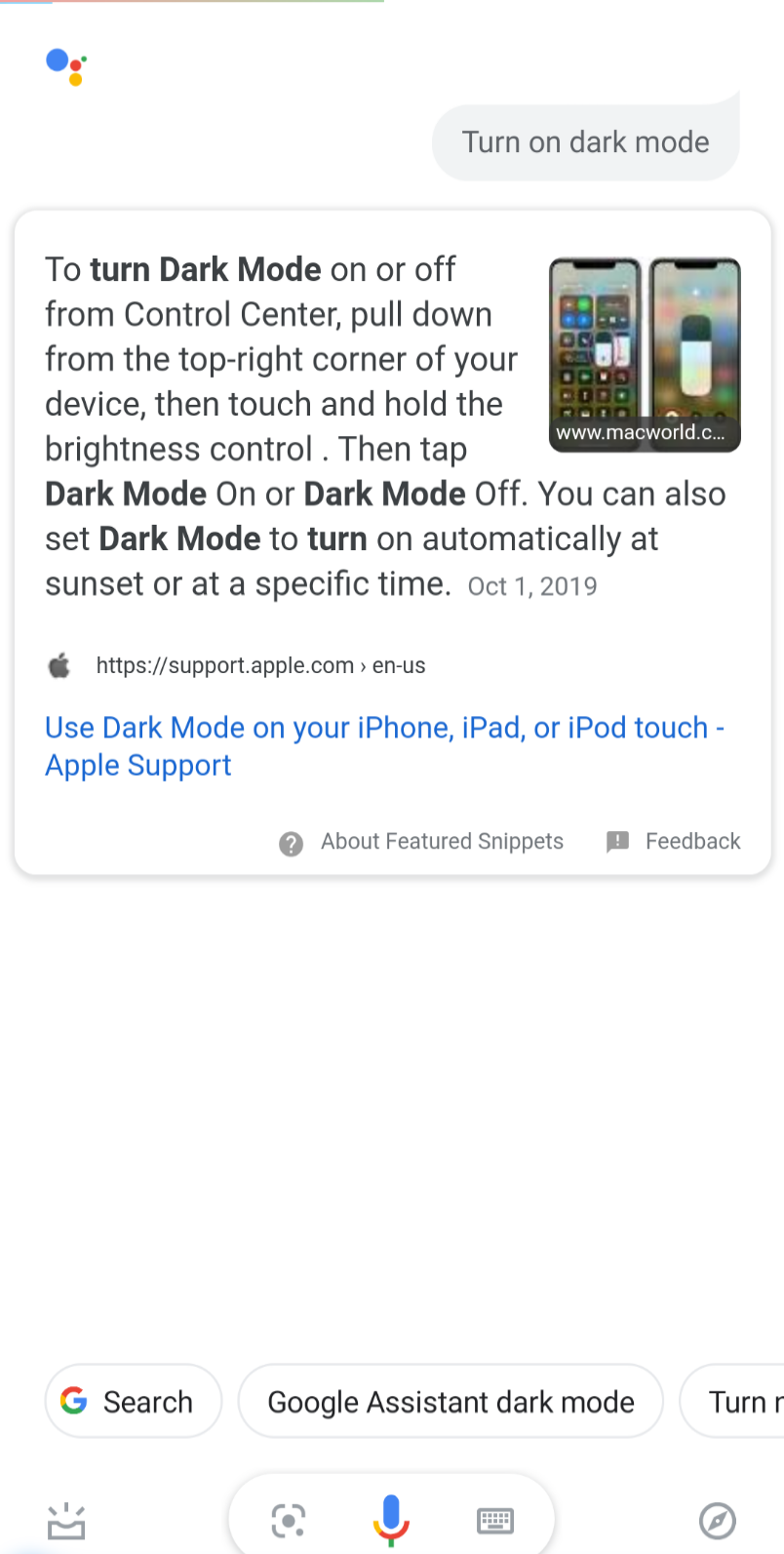 Google Assistant explains how to turn on Dark Mode on Apple devices | Scrolller