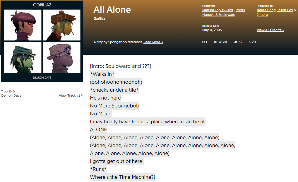 Gorillaz - All Alone | Scrolller