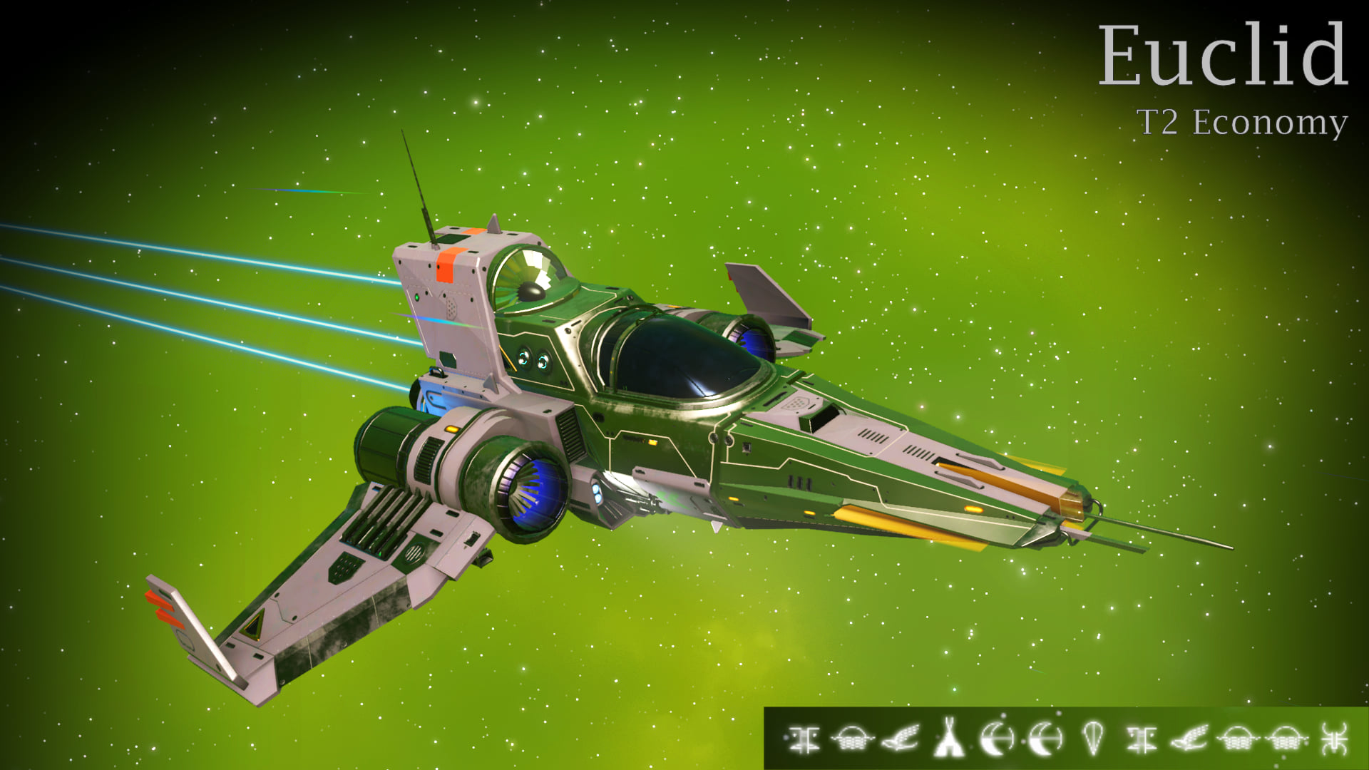 Grey / Chrome Stubby-Vector Triple-Thruster Fighter without Dorsal-Fin Euclid Galaxy T2 Economy ...