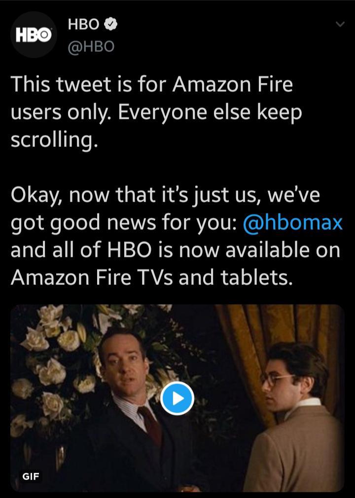 HBO Twitter account marketing HBO Max on Amazon fire | Scrolller