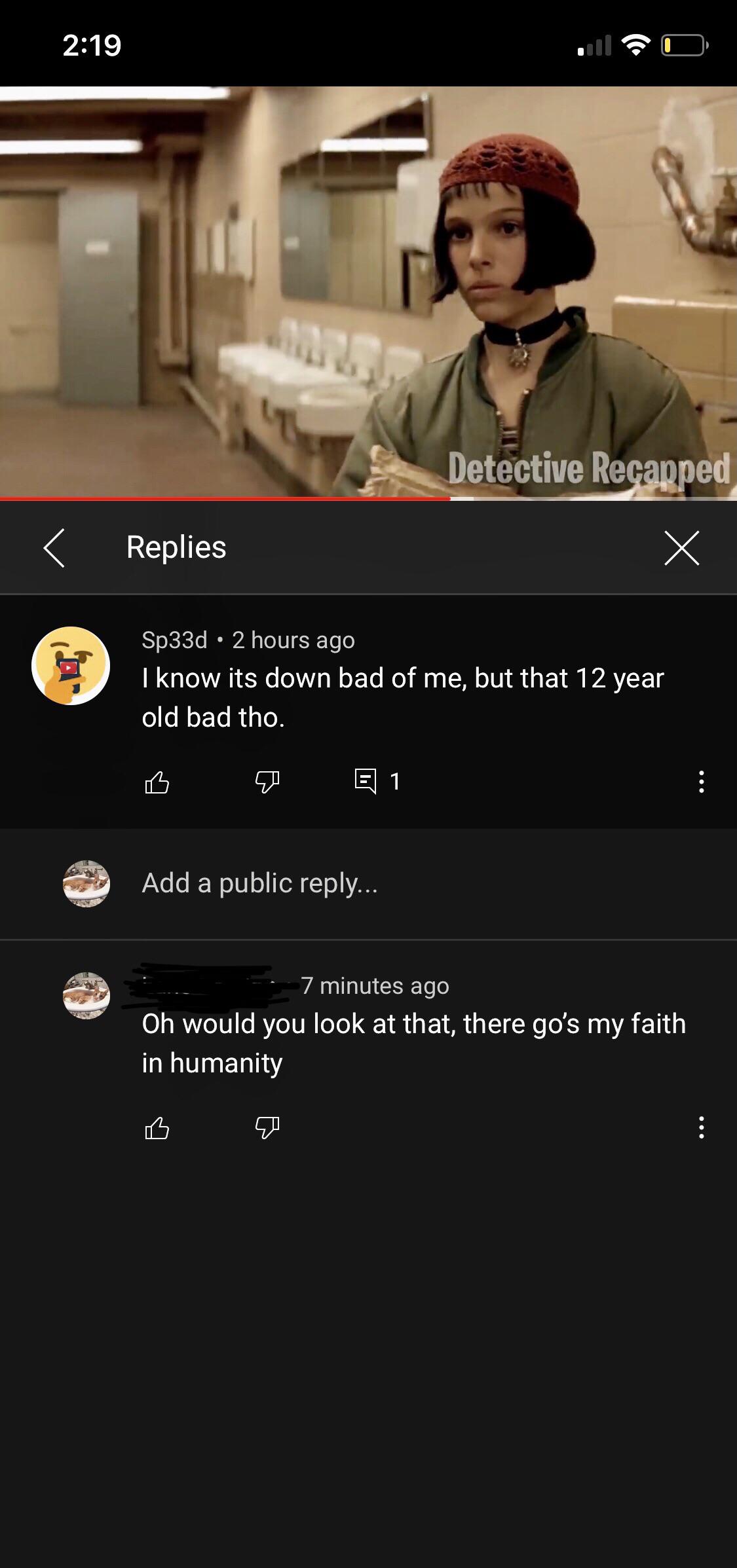 He’s referring to young Natalie Portman in the movie Lèon the professional. God I hate YouTube ...