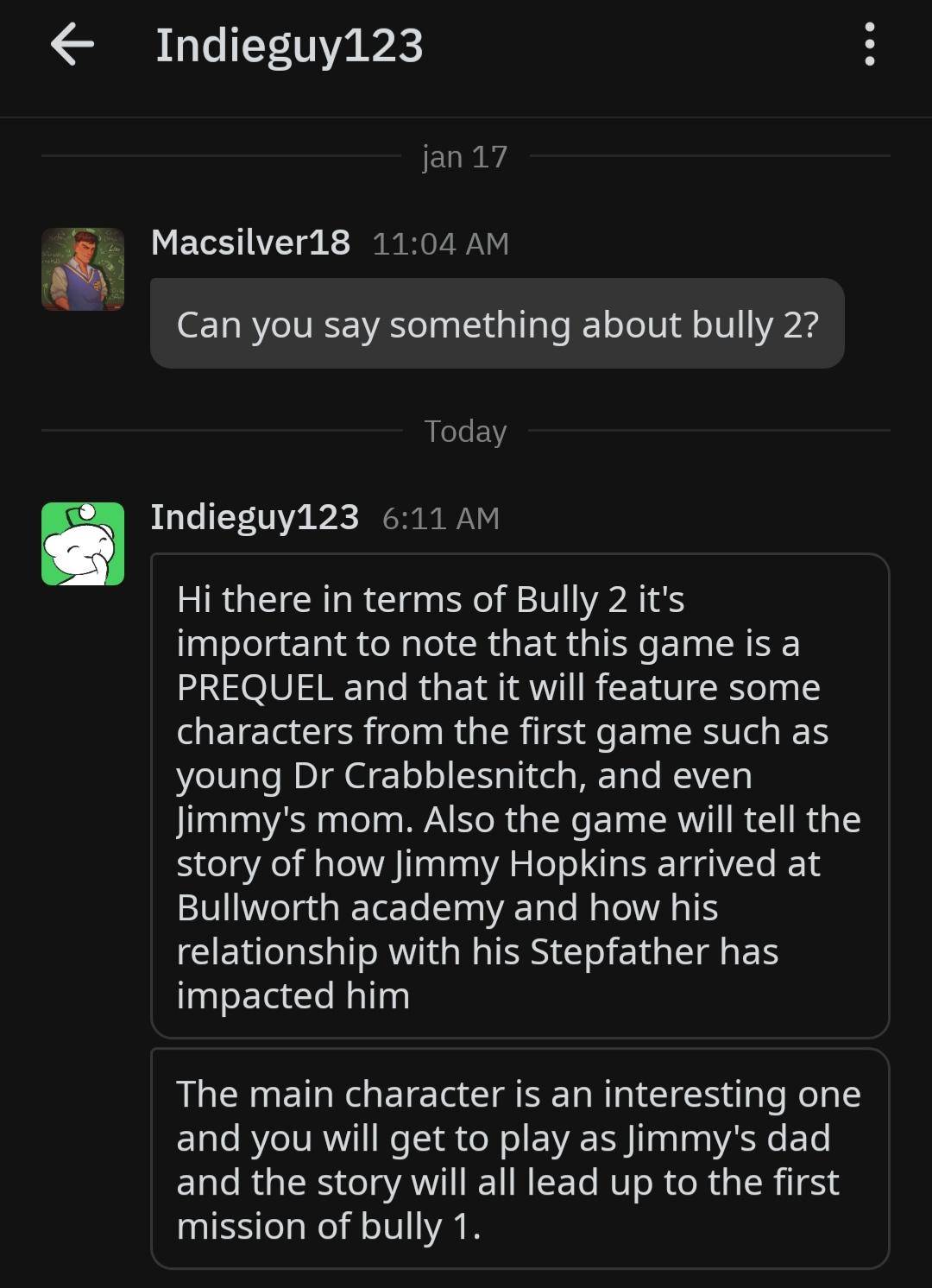 Here's what indieguy123 had to say about bully 2 | Scrolller