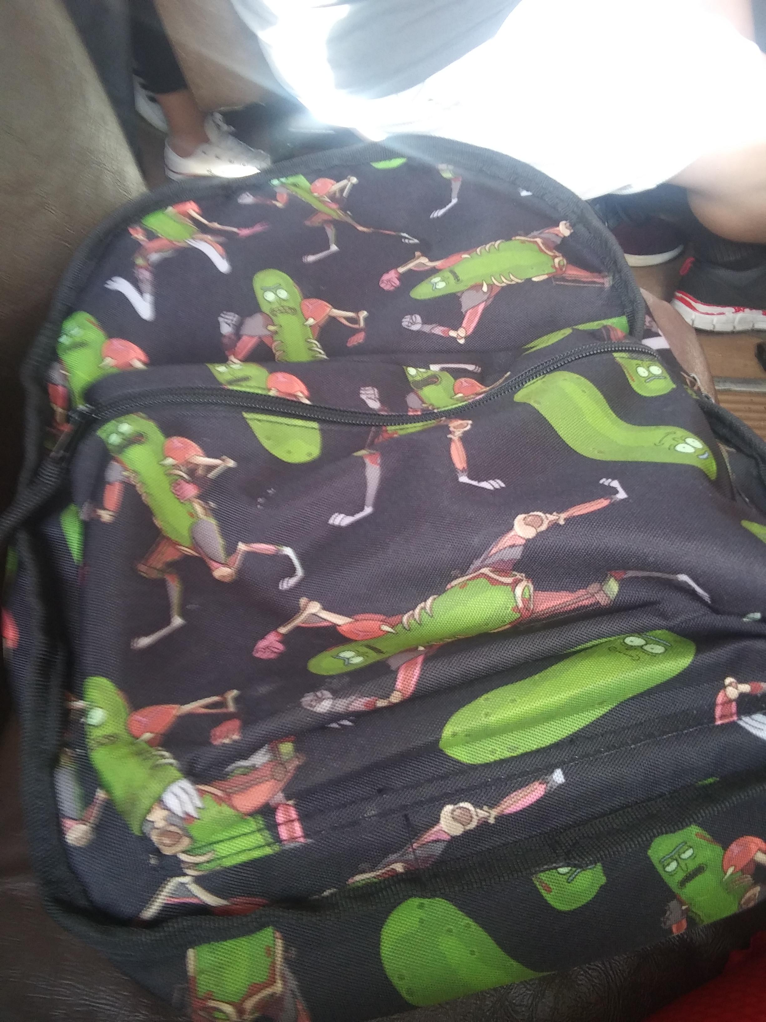 Hi I'm 8 and I have a Pickle Rick backpack,I give up on life. | Scrolller