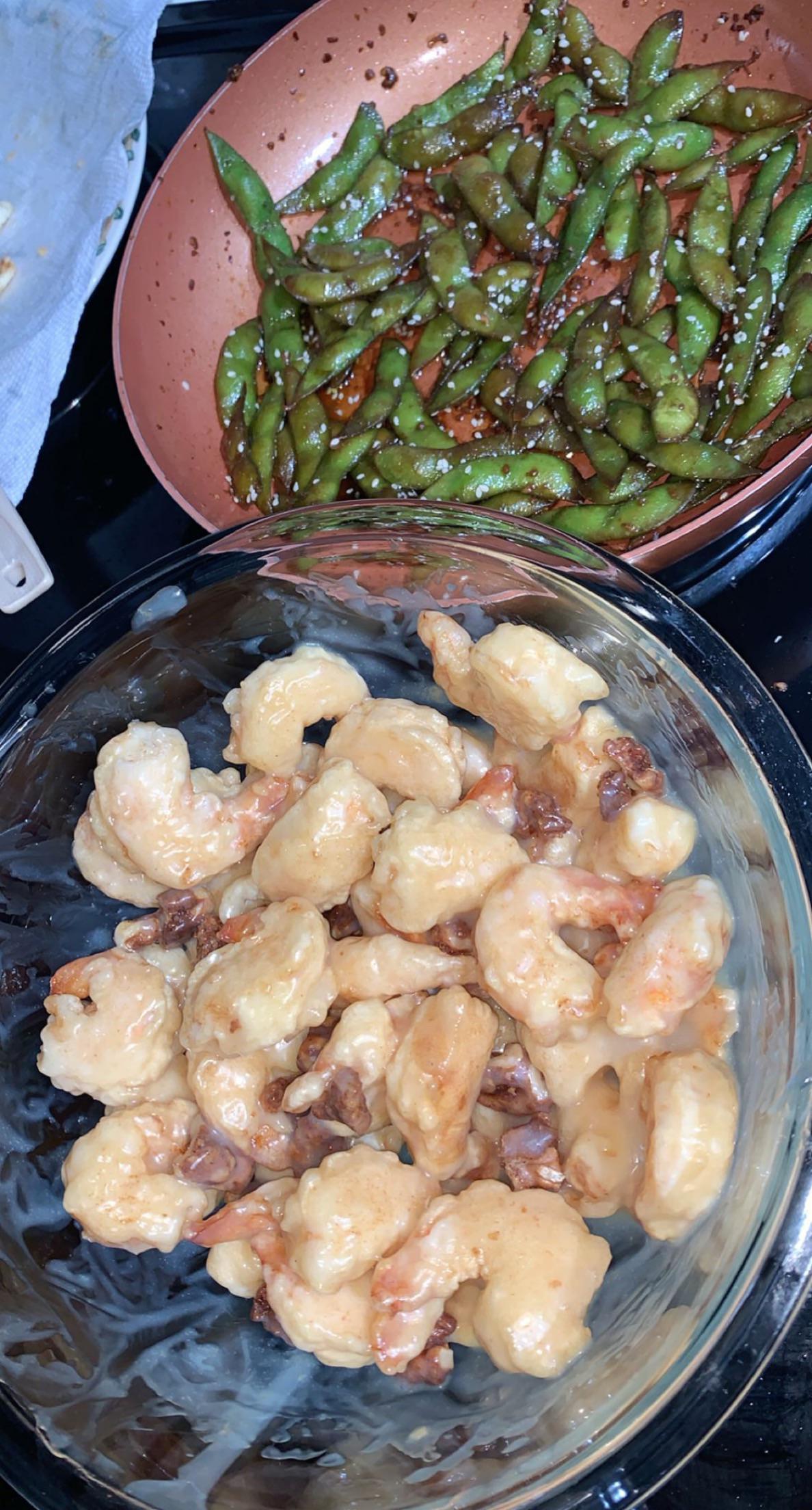 Homemade Honey Walnut Shrimp with Garlic Edamame | Scrolller