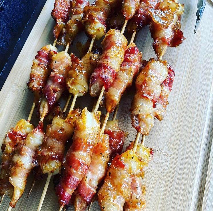 Homemade Jack Daniels glazed bacon wrapped shrimp on the Pit Boss Smoker | Scrolller