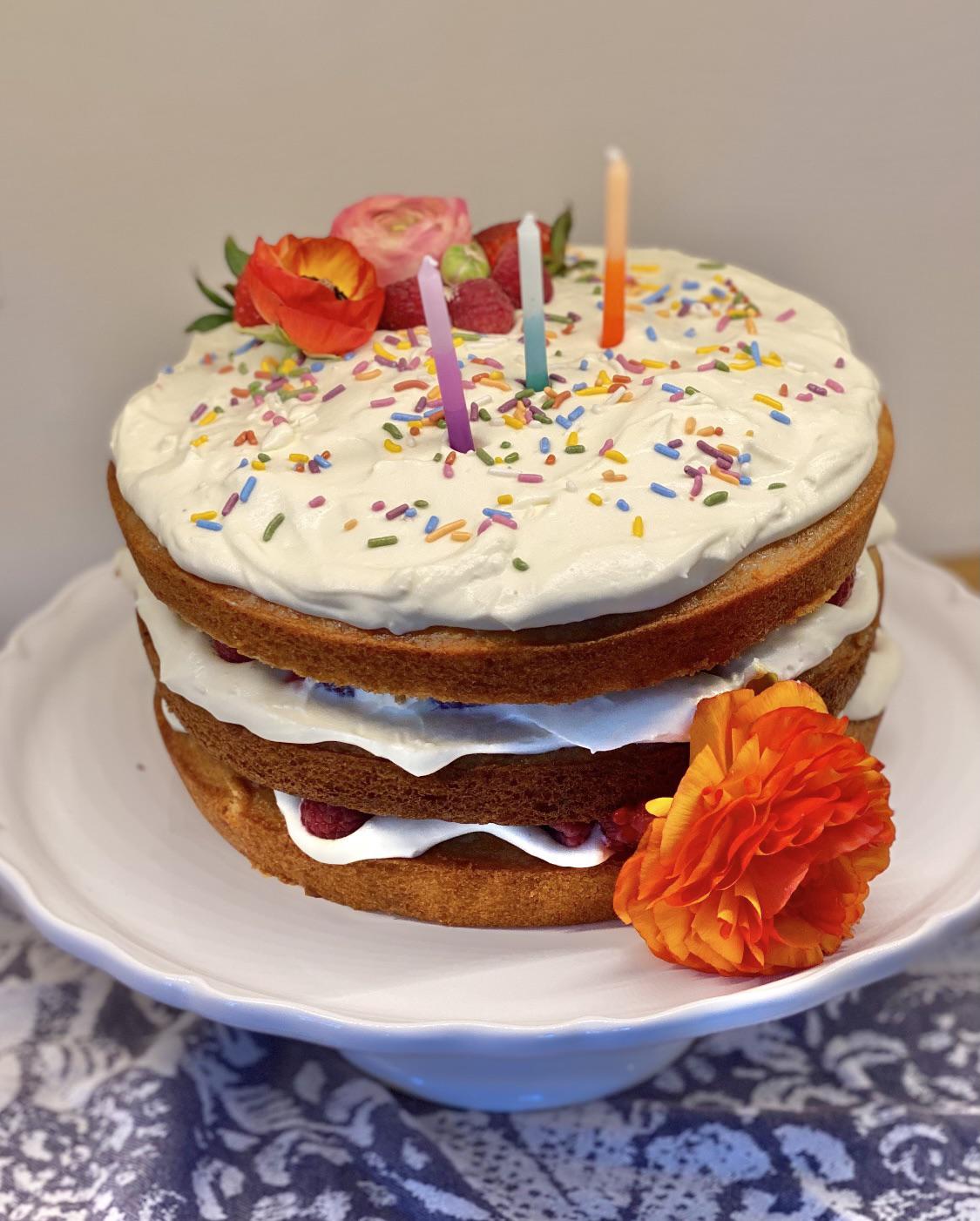 [Homemade] Raspberry Swirl cake with Chamomile Vanilla Frosting | Scrolller