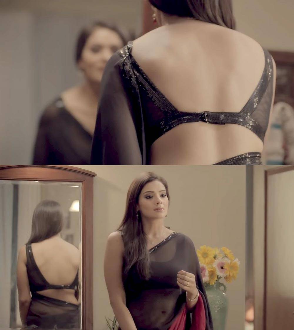 Hot Indian actress Megha Gupta in sheer black saree with backless blouse - Dominos ad | Scrolller