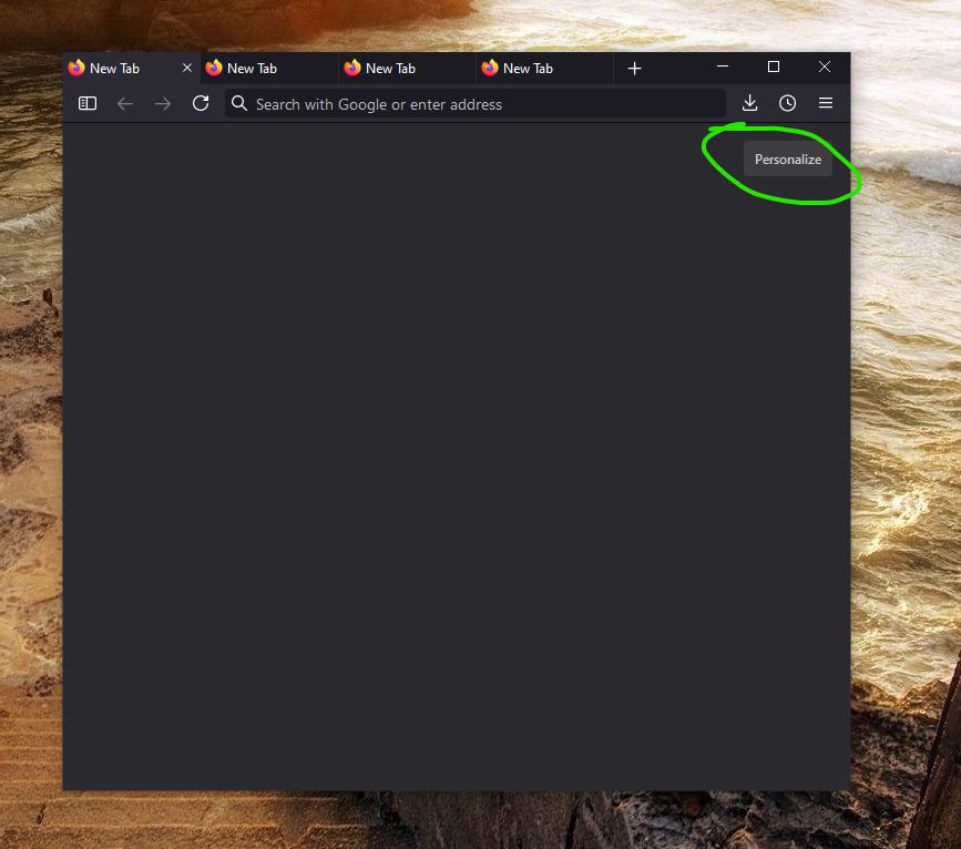 How to remove "Personalize" button from Firefox Home? | Scrolller