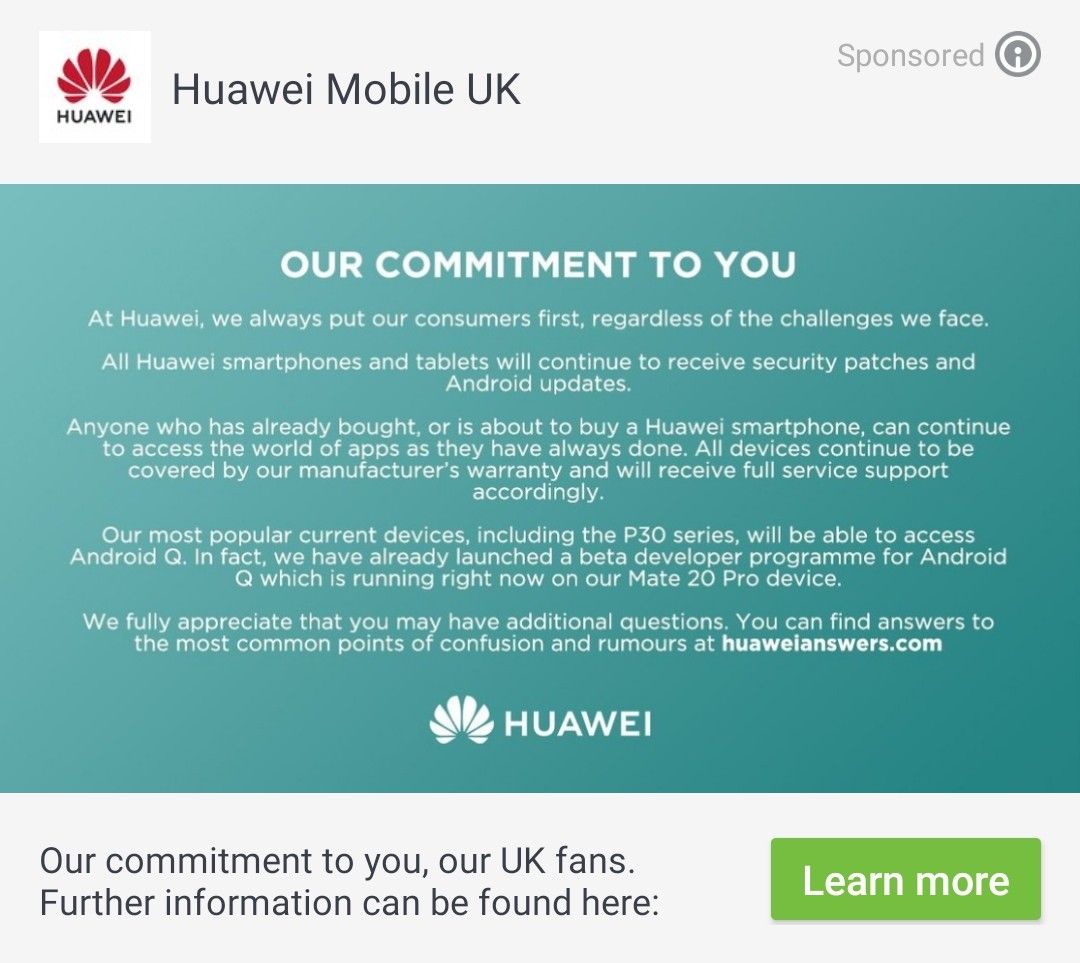 Huawei are putting out adverts in the UK let people know what's happening | Scrolller