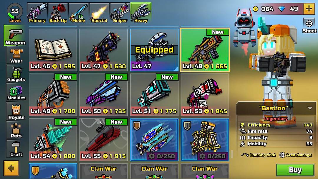 I can get any of these heavy weapons that are after my current one ...