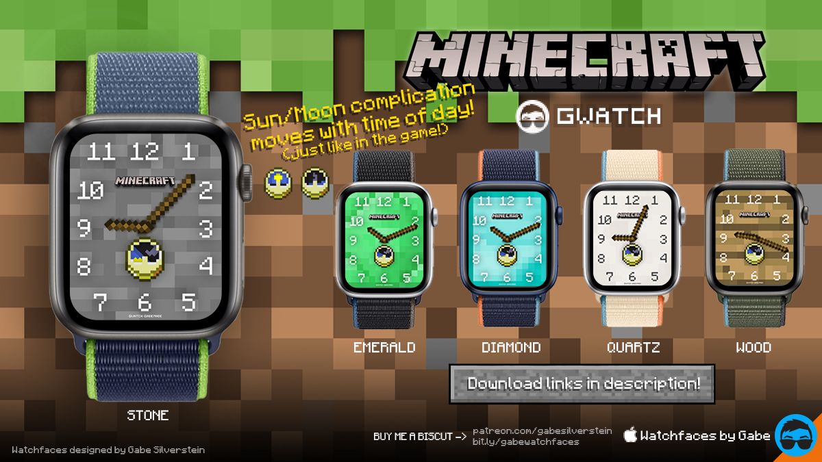 I designed a series of Minecraft Apple Watchfaces! (The Sun/Moon dial moves with time of day ...