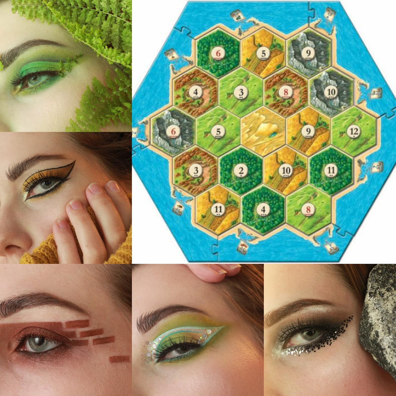 I did the Catan resources as makeup looks. Wood, wheat, brick, sheep, ore | Scrolller