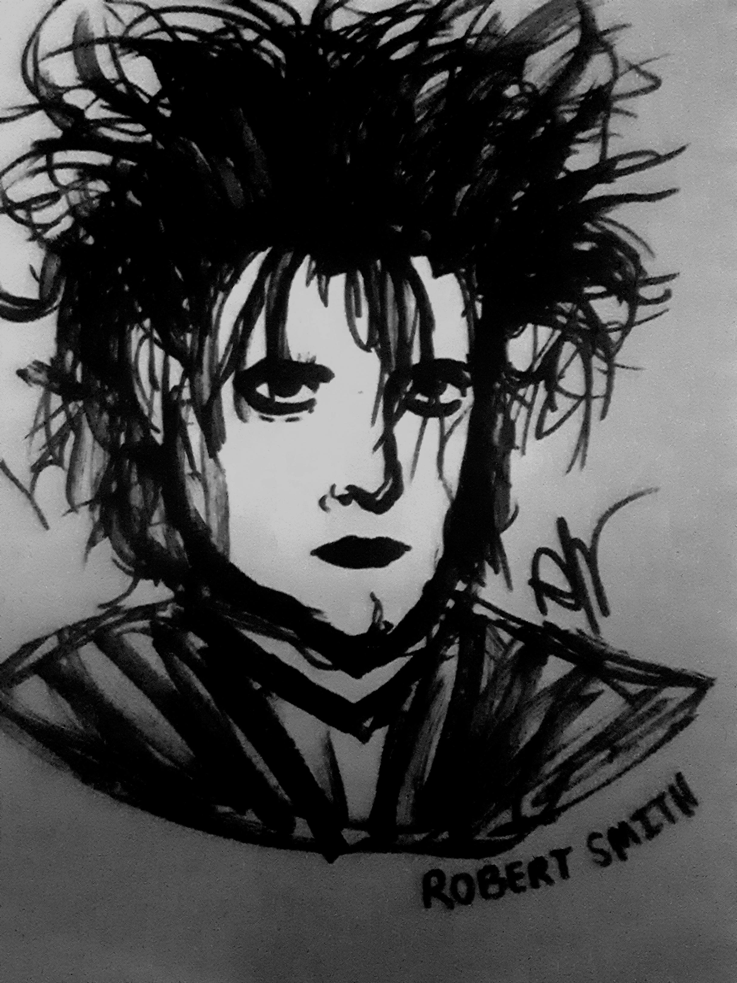 I drew Robert Smith in my style. His jaw is a bit wonky but that's because its purposely rushed ...