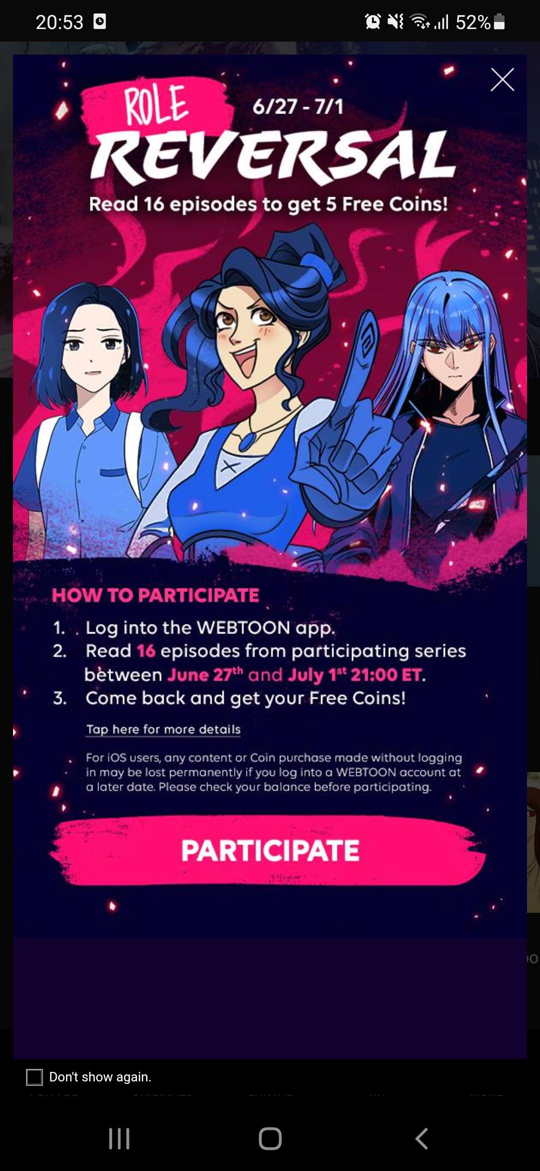 I log into Webtoon and I see this title of the event. I guess we have an immediate deal🤣 | Scrolller