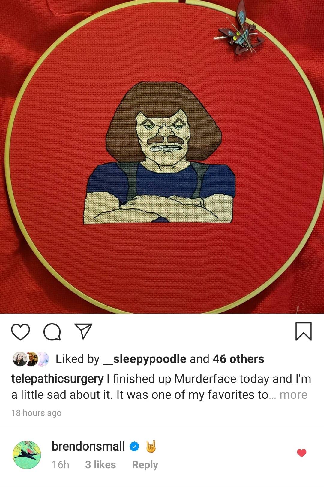 I made a Murderface cross stitch! Brendon Small approves. | Scrolller