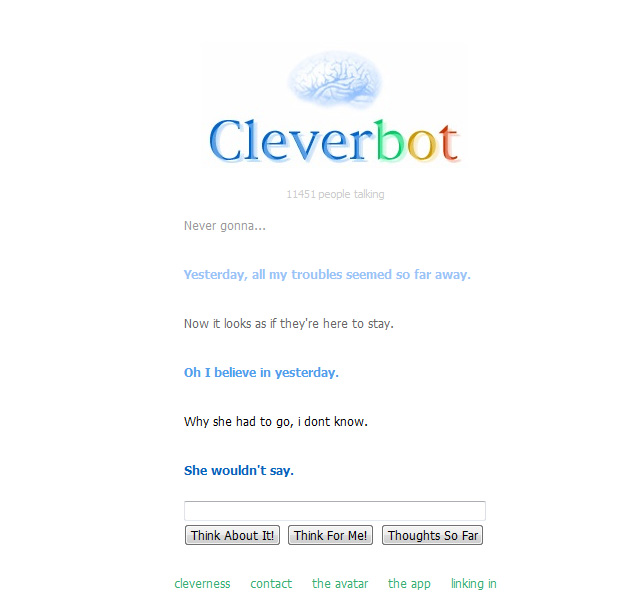 i tried to rickroll cleverbot, but it was too smart for me | Scrolller