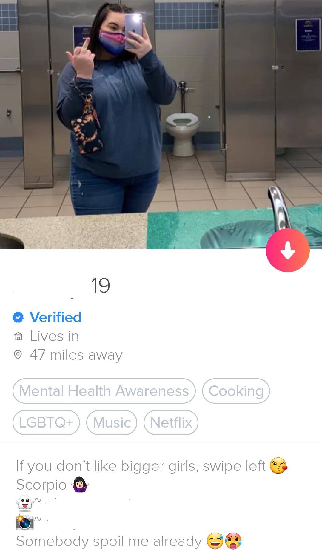 "If you don't like bigger girls swipe left. Somebody spoil me already". Being spoiled is exactly ...