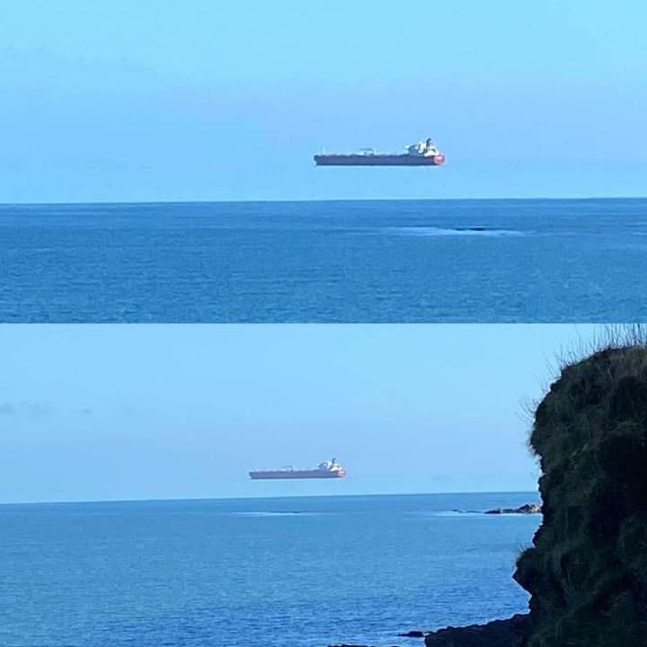 Images taken of what appears to be a ship appearing to float high above its actual location are ...