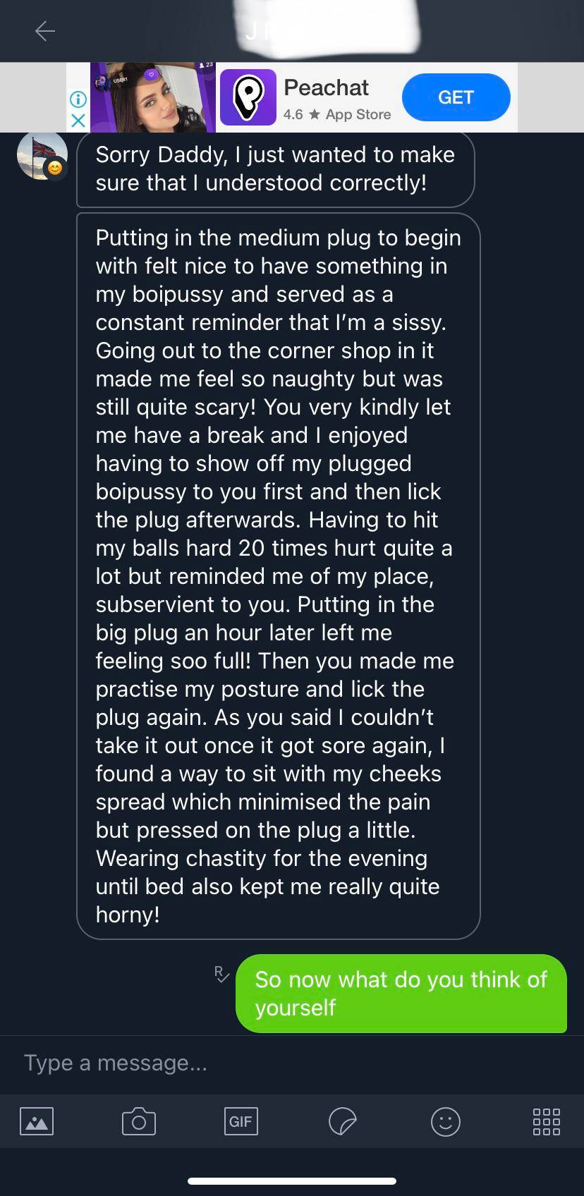 Imagine only six hours of the plug can do this to my sissy then what will happen when I will ...