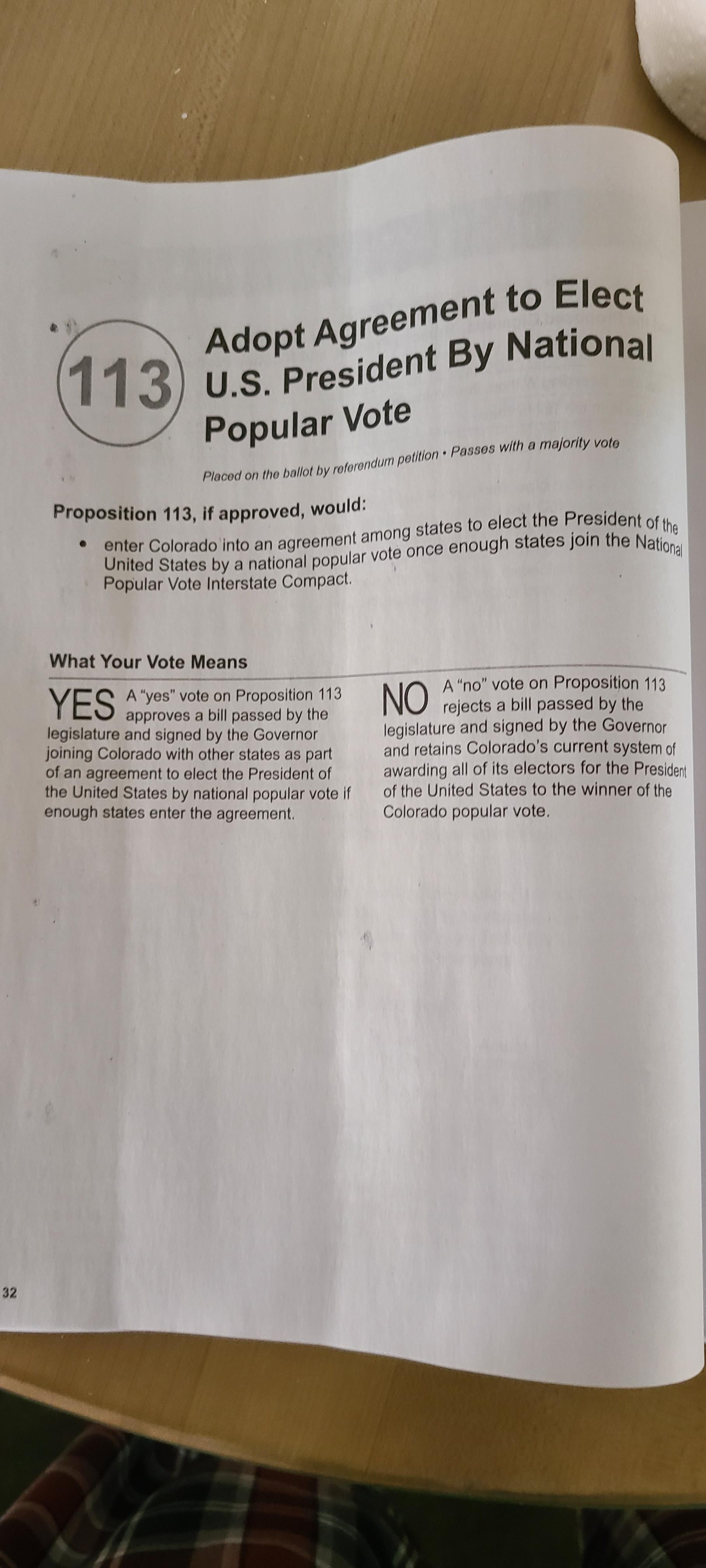 (IMPORTANT FOR COLORADO RESIDENTS) The National Popular Vote Interstate Compact (prop. 113) will ...