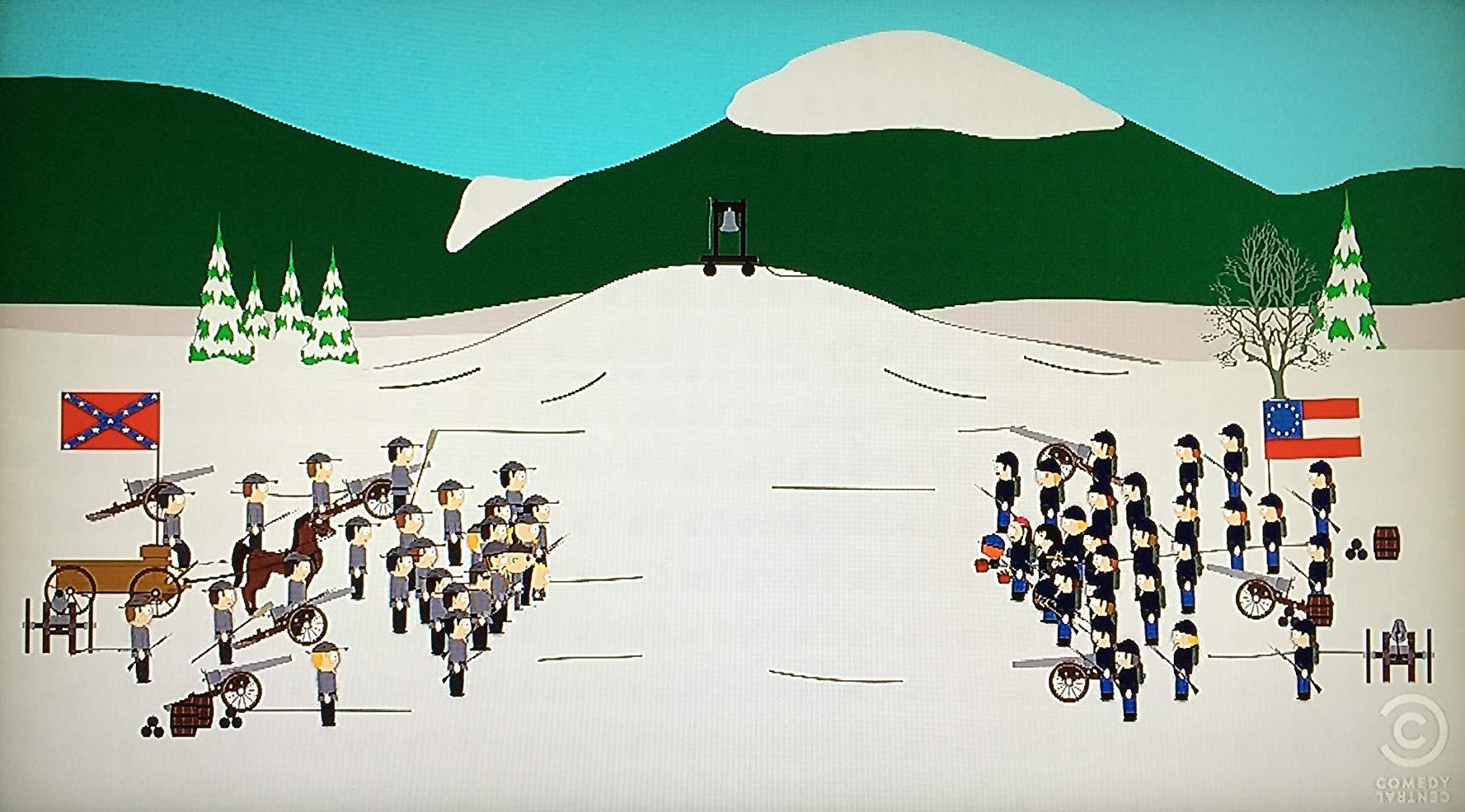 In the South Park episode "The Red Badge of Gayness," both sides in the Civil War reenactment ...