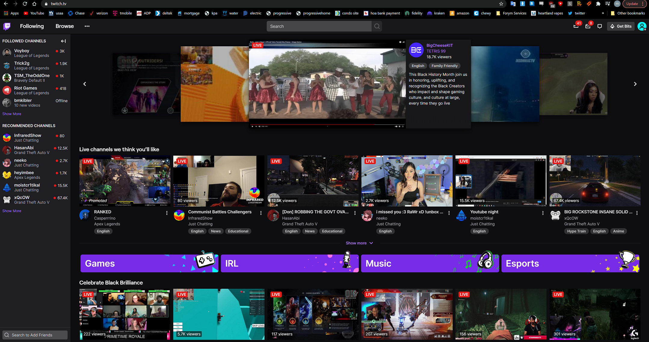 Infrared showing up on my twitch homepage. It's growing! | Scrolller