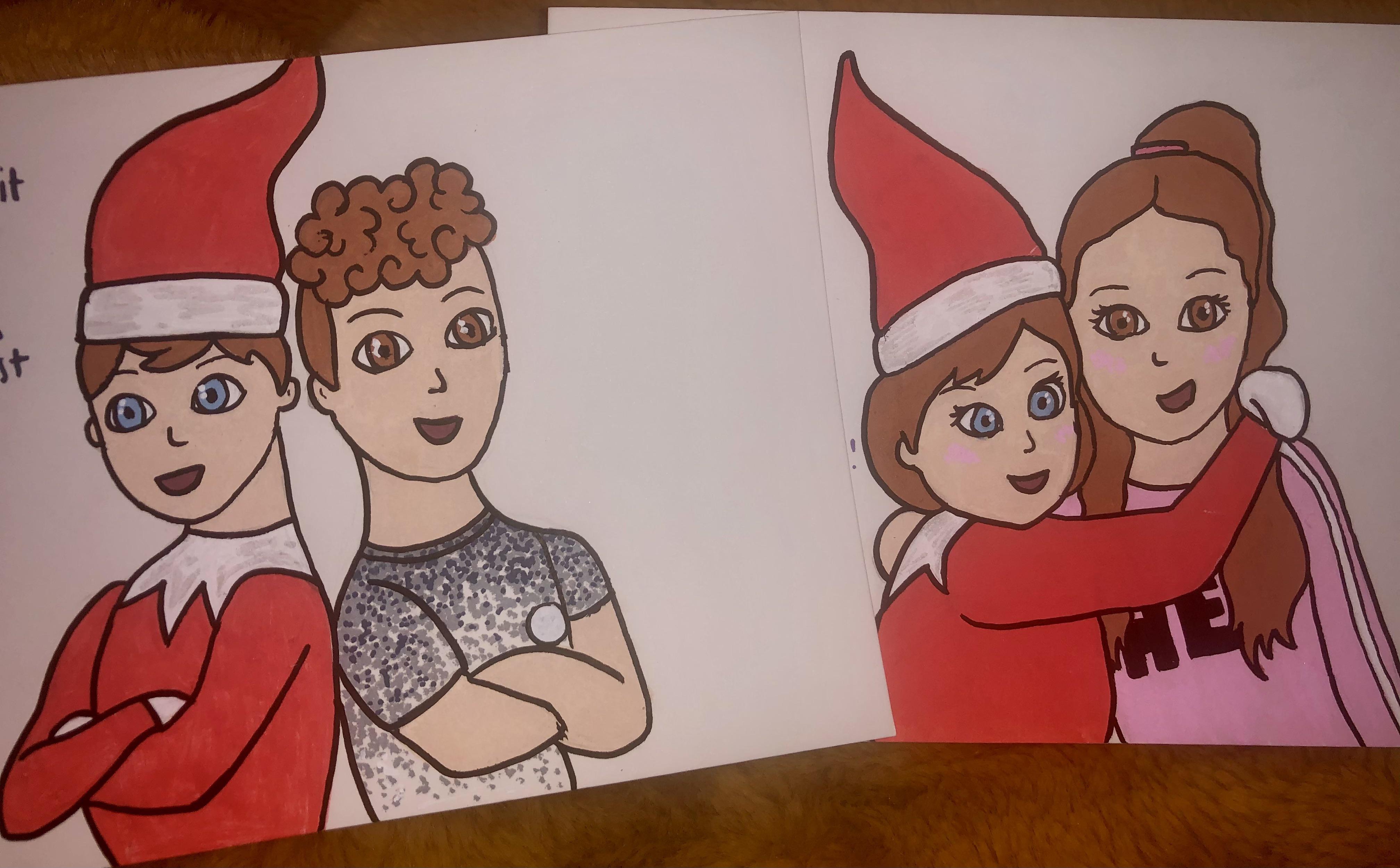 inspired by another post on this sub, the elves have drawn portraits of them with their children ...
