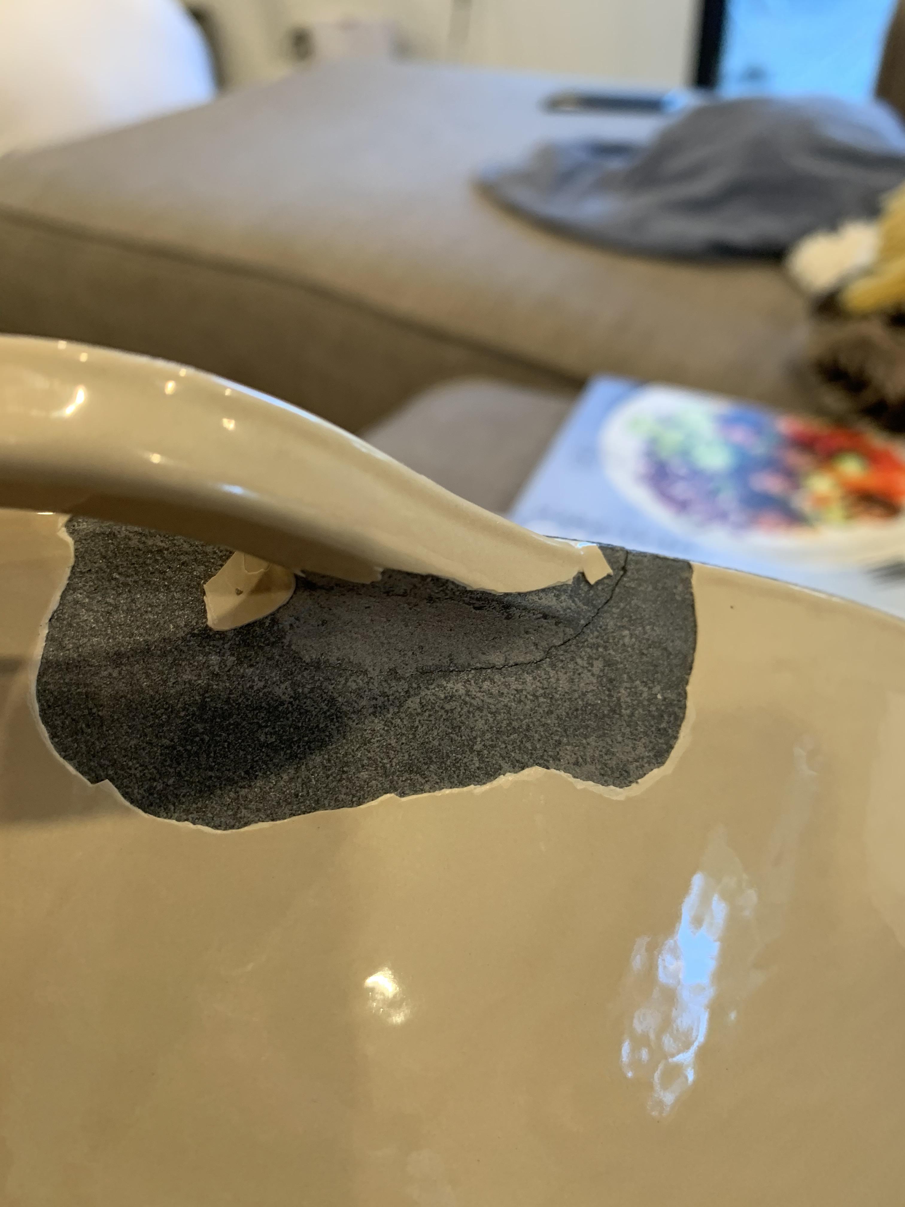 Is this safe to use? There is enamel chipping and what looks to be a crack under the handle ...