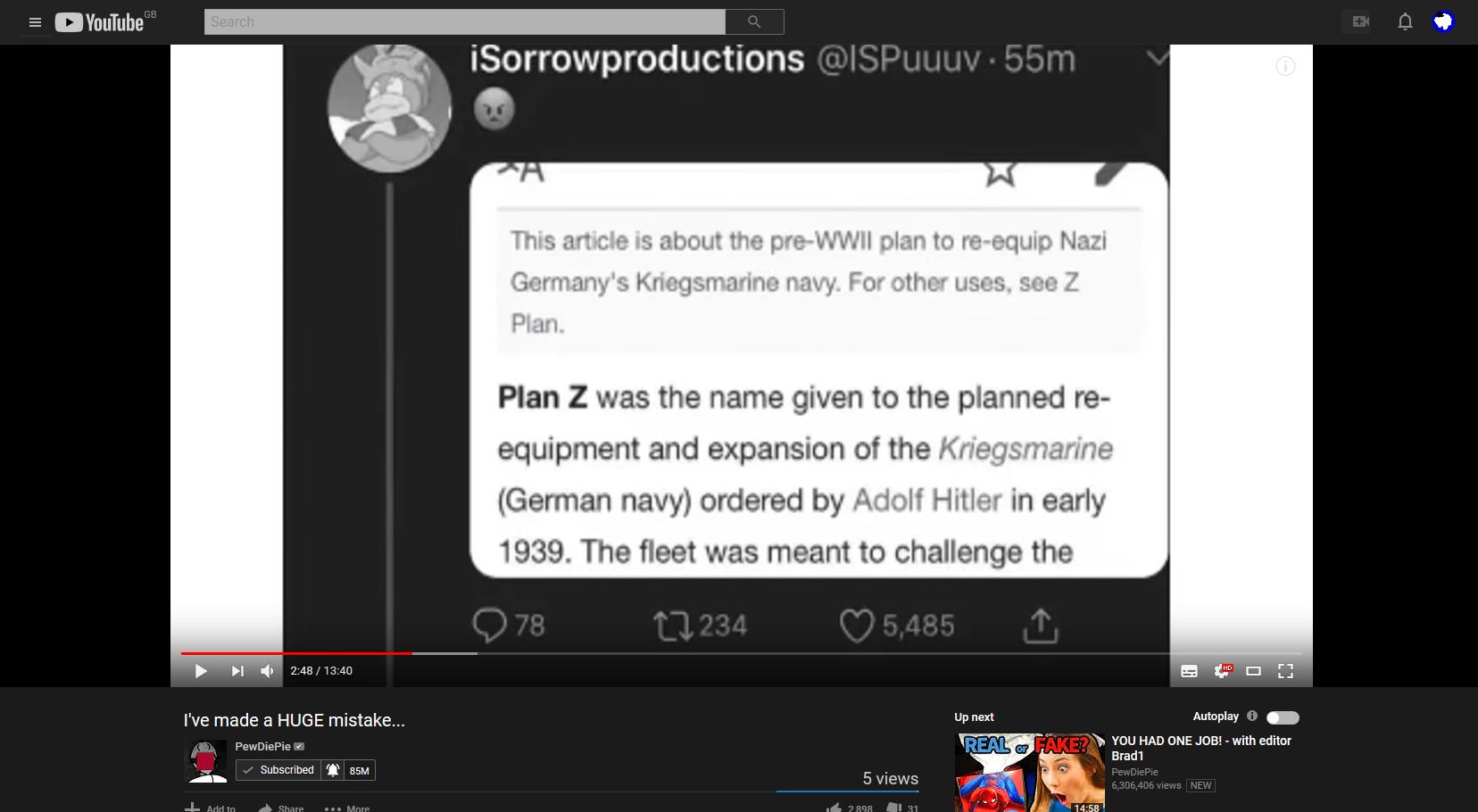 ISP finally made it to PewDiePie's channel | Scrolller