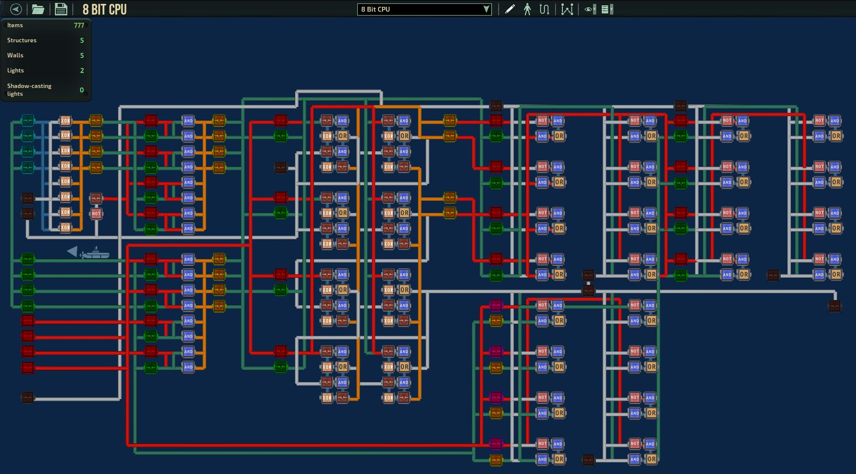 I've decided to make a fully functional 8-bit CPU in Barotrauma. This is the ALU. It works ...