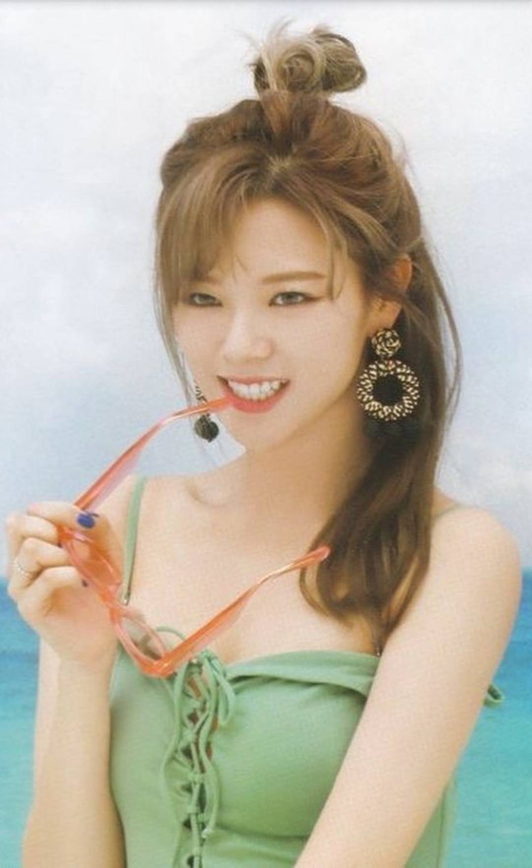 Jeongyeon - green top, beach photoshoot | Scrolller