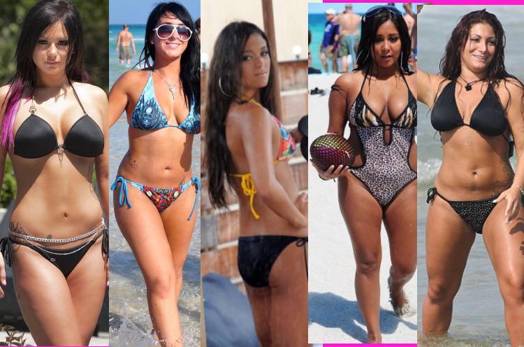 (Jersey Shore girls bikini battle early seasons) Jenni Farley vs Angelina Pivarnick vs Sammi ...