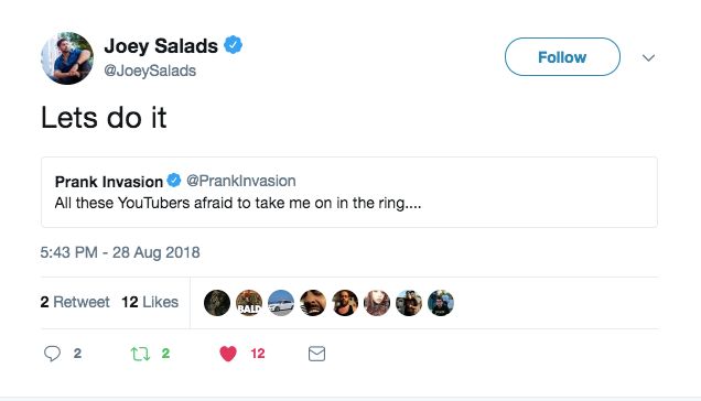 Joey Salads accepts the challenge from Prank Invasion | Scrolller