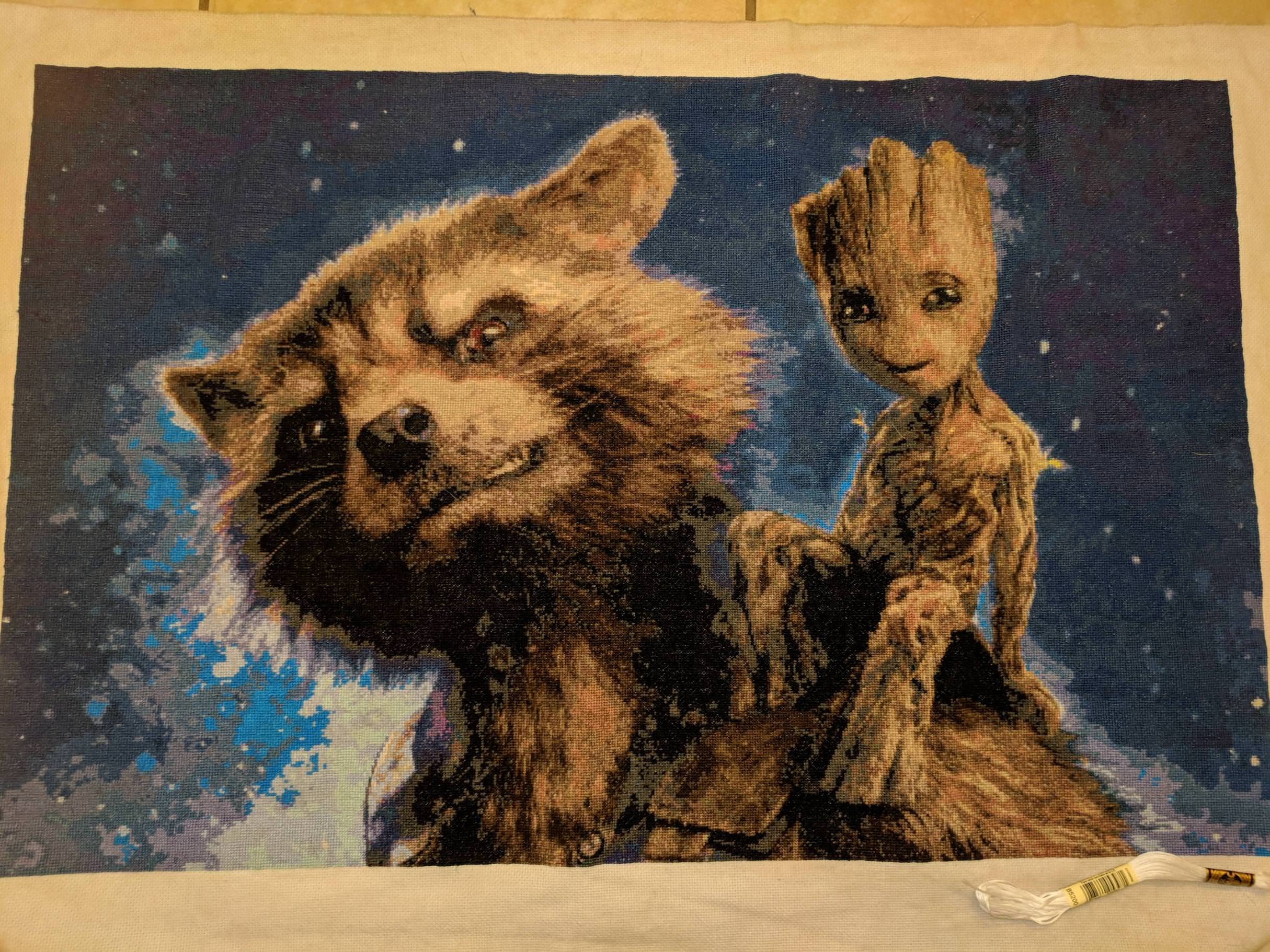 Just finished my Groot and Rocket cross stitch! | Scrolller