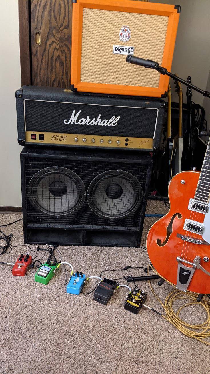 Just my dad's old 80's Marshall and custom cab set up. And I thought my Orange was loud ...