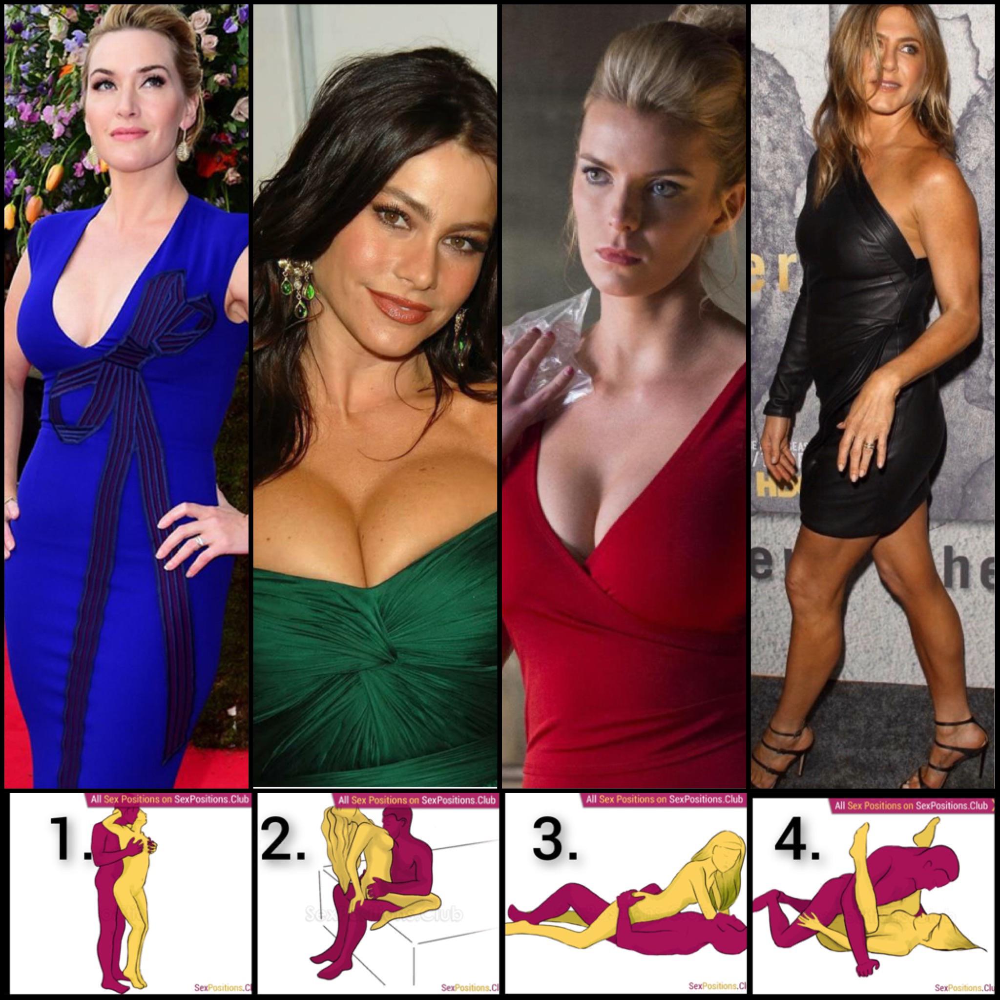 Kate Winslet, Sofia Vergara, Betty Gilpin, Jennifer Aniston. Match each celeb with a position ...