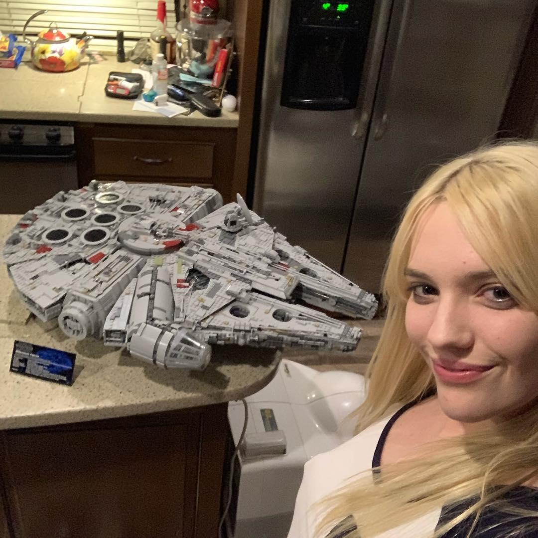 Kenna James with Lego Millennium Falcon she built | Scrolller