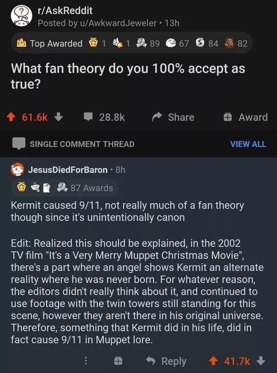 Kermit caused 9/11 | Scrolller