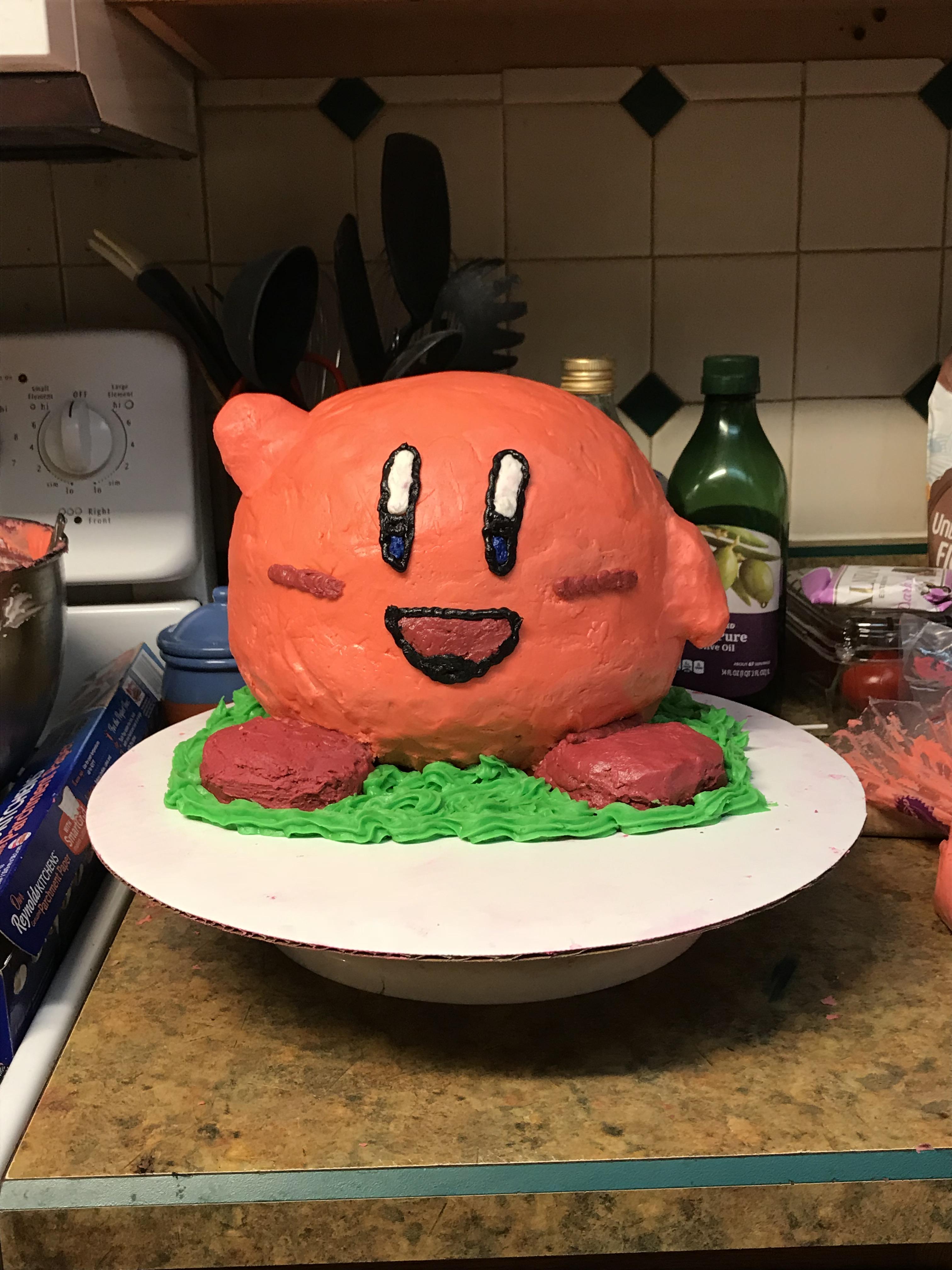 Kirby cake for my nephew’s birthday party tomorrow. Buttercream on vanilla pound cake. | Scrolller
