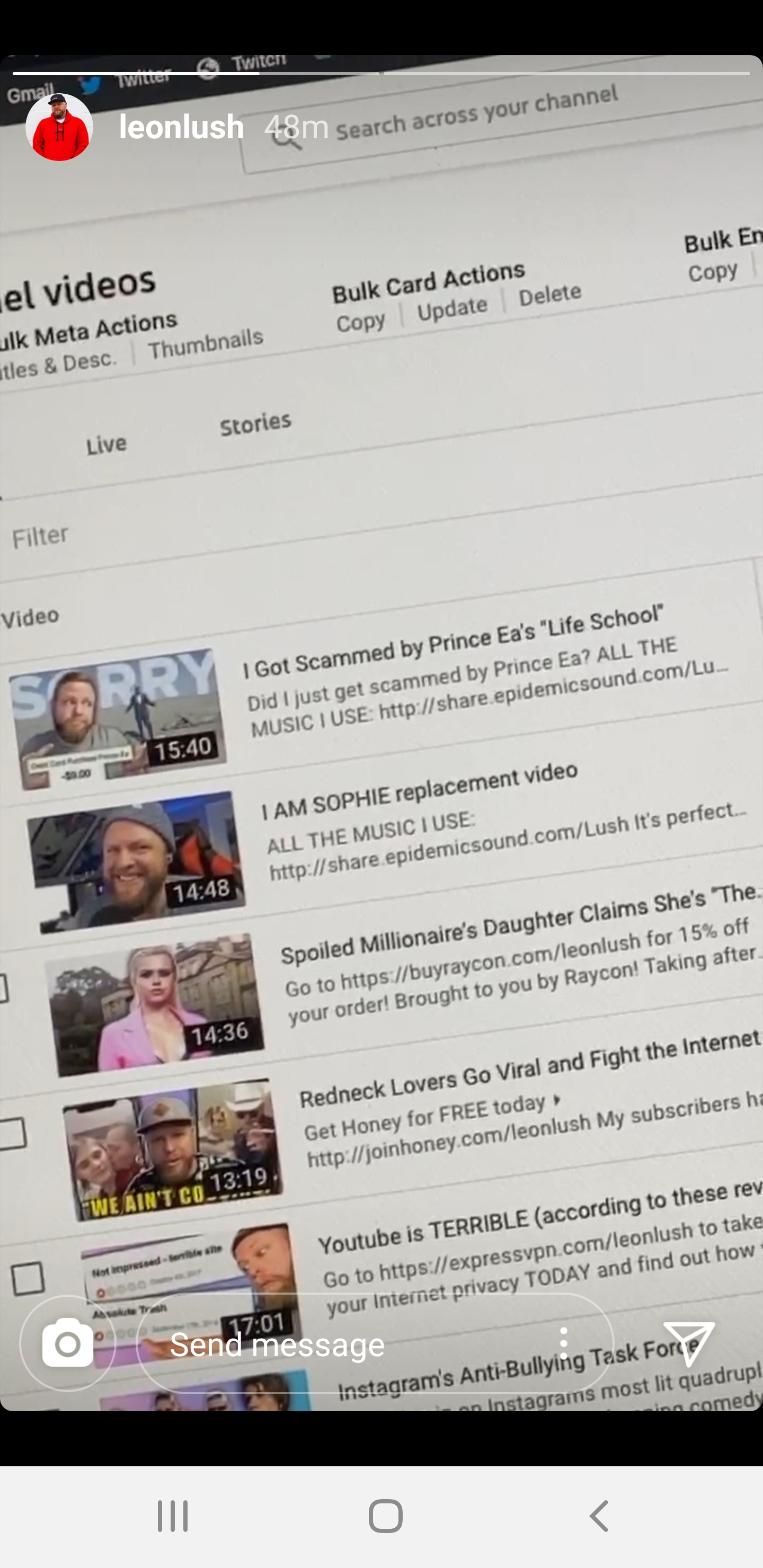 Leon lush replaced Sophie vid on his insta | Scrolller