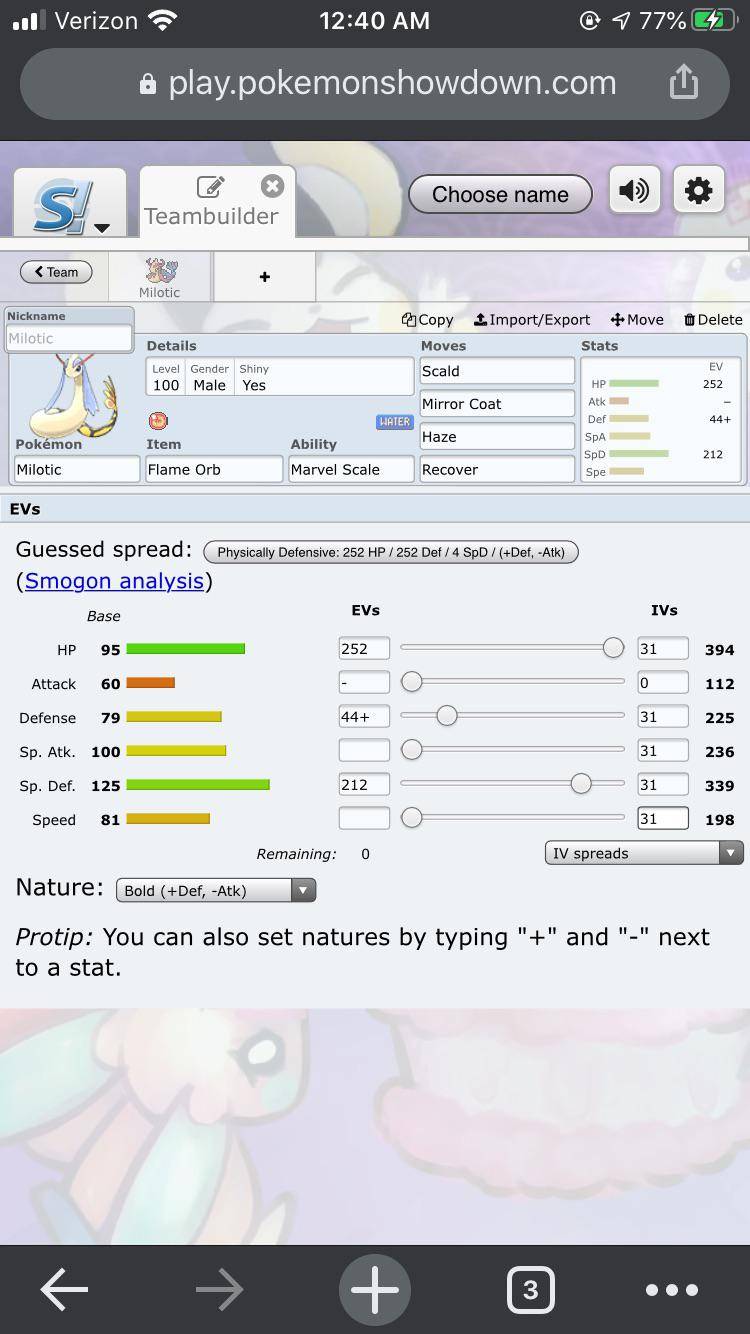 Looking to try this Milotic. Any recommendations? Flame orb makes both def and spdef 330 ...