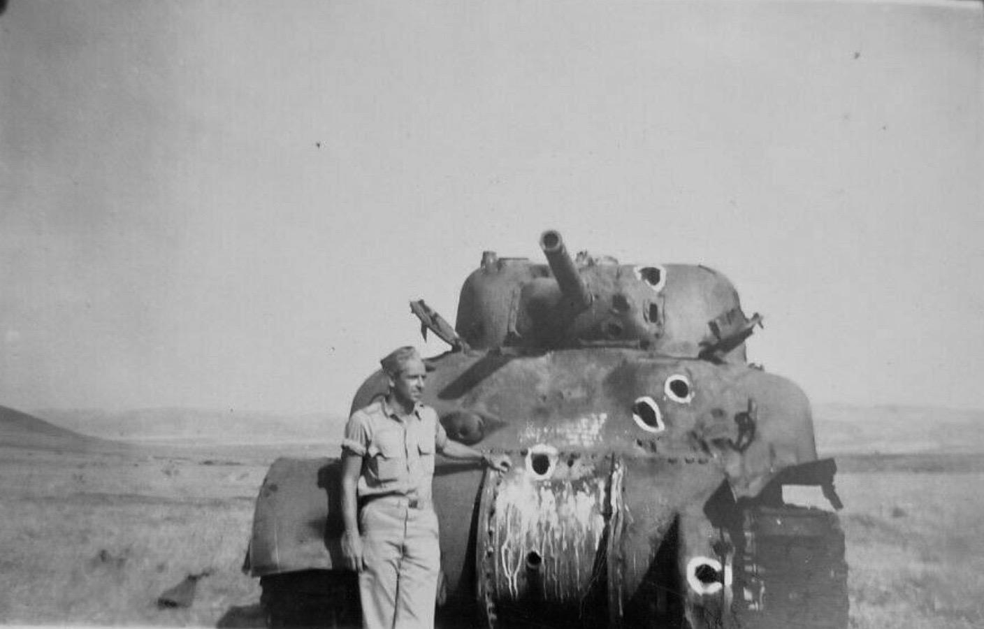 M4 Sherman wreck photographed between Medjez-el-Bab and El-Bathan, Tunisia, 1943 | Scrolller