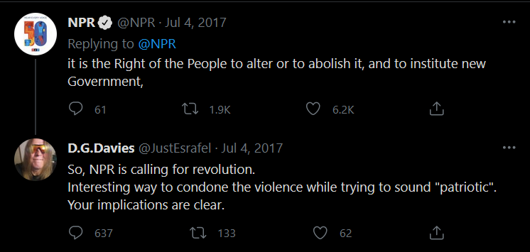 Man goes crazy over NPR tweeting the Declaration of Independence | Scrolller