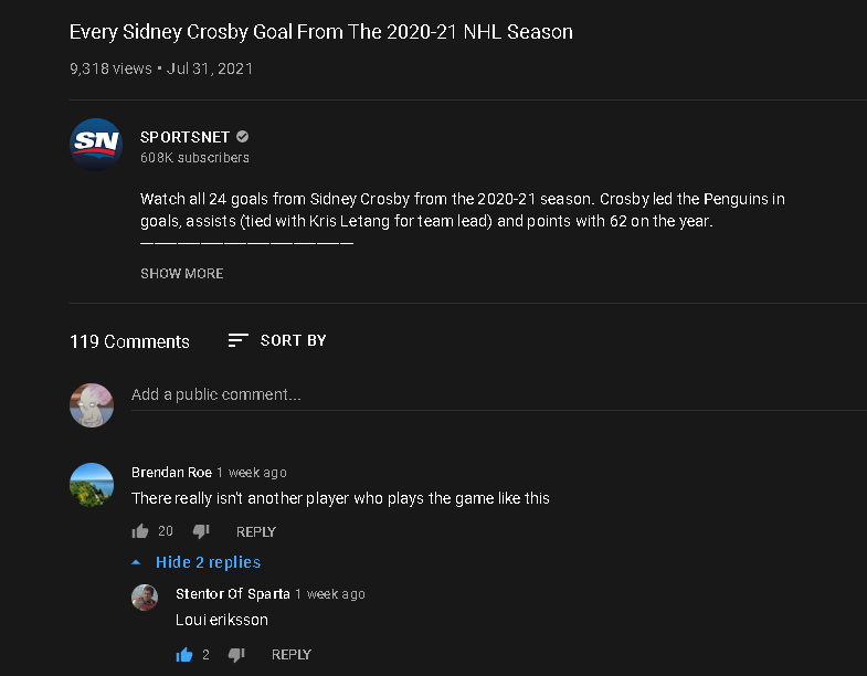 Man of culture spotted in a Sidney Crosby highlight video | Scrolller
