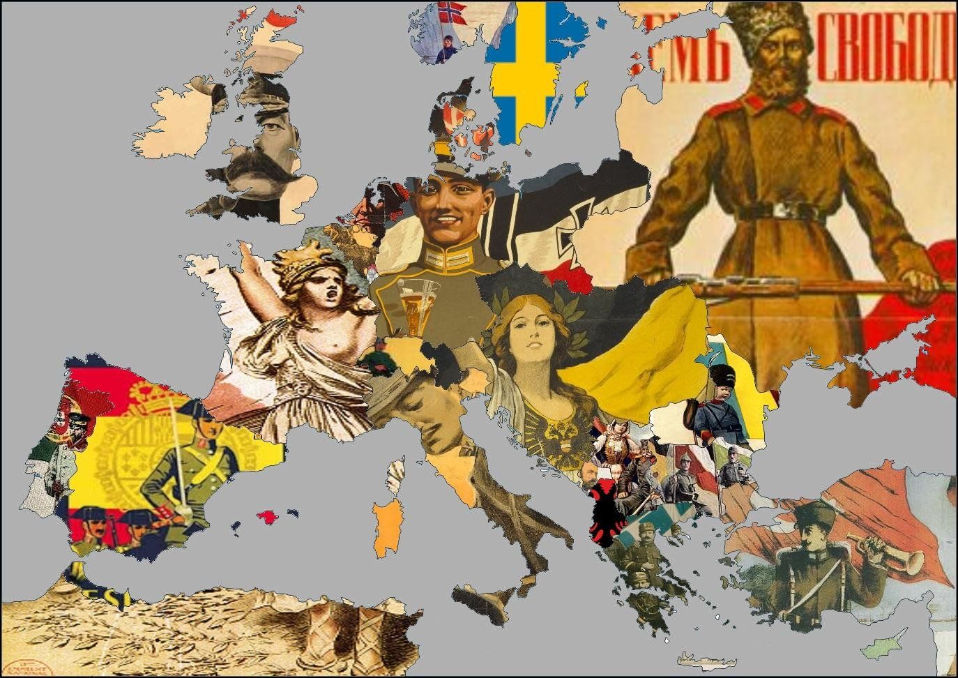 Map of Europe during WW1 with countries propaganda posters | Scrolller