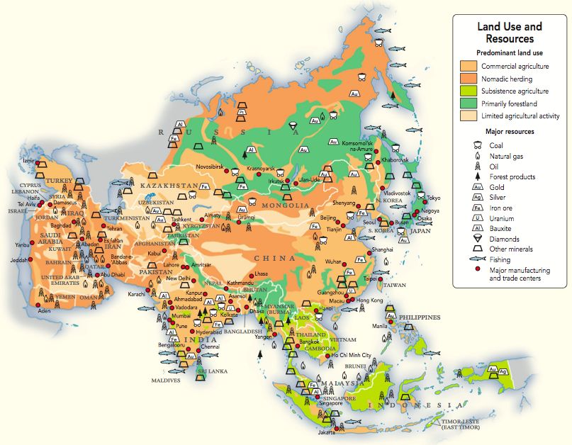 Map of land use and resources in Asia | Scrolller