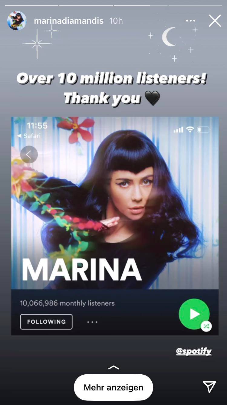 Marina surpassed 10 Million monthly Spotify listeners. I’m so proud of her 😭 | Scrolller