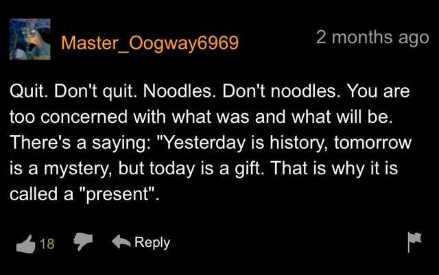 Master Oogway with the wise words after busting one. | Scrolller