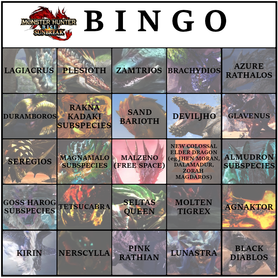 MH Rise Sunbreak Bingo! | Scrolller