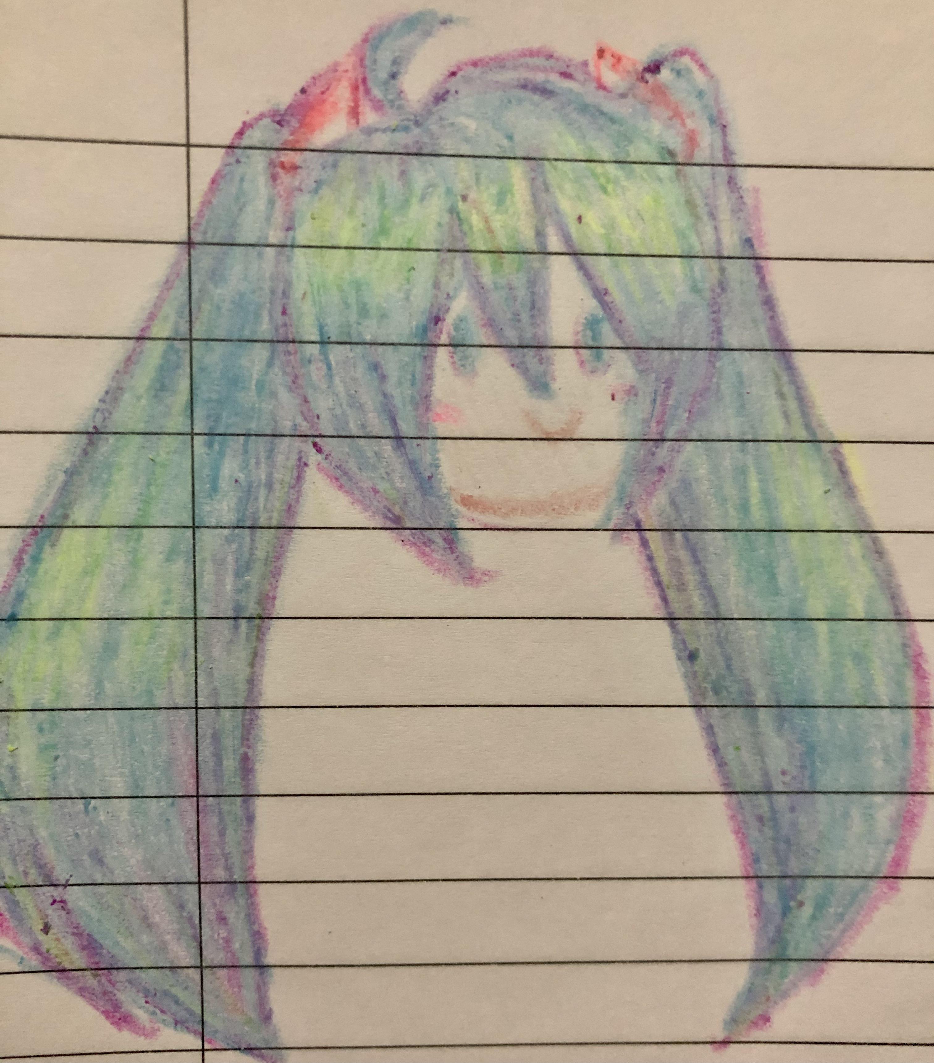Miku, crayon on lined paper | Scrolller